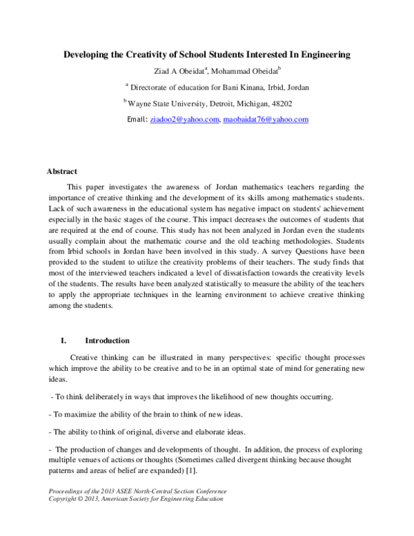 Developing the Creativity of School Students Interested In Engineering