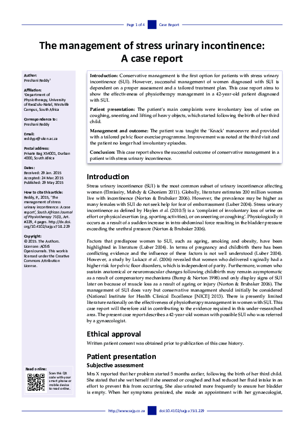 (PDF) The management of stress urinary incontinence: A case report ...