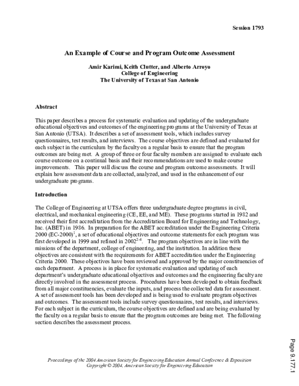 (PDF) An Example Of Course And Program Outcome Assessment