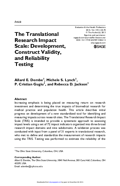 (PDF) The Translational Research Impact Scale