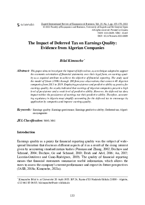 (PDF) The Impact of Deferred Tax on Earnings Quality: Evidence from ...