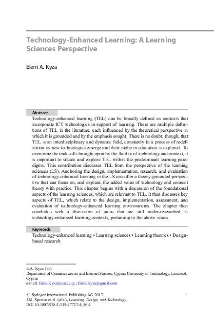 (PDF) Technology-Enhanced Learning: A Learning Sciences Perspective
