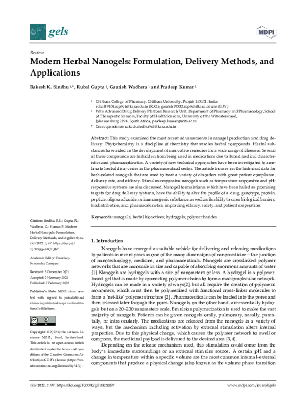 (PDF) Modern Herbal Nanogels: Formulation, Delivery Methods, and ...