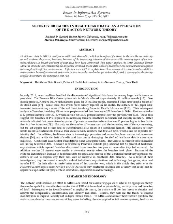 (PDF) Security Breaches in Healthcare Data: An Application of the Actor ...