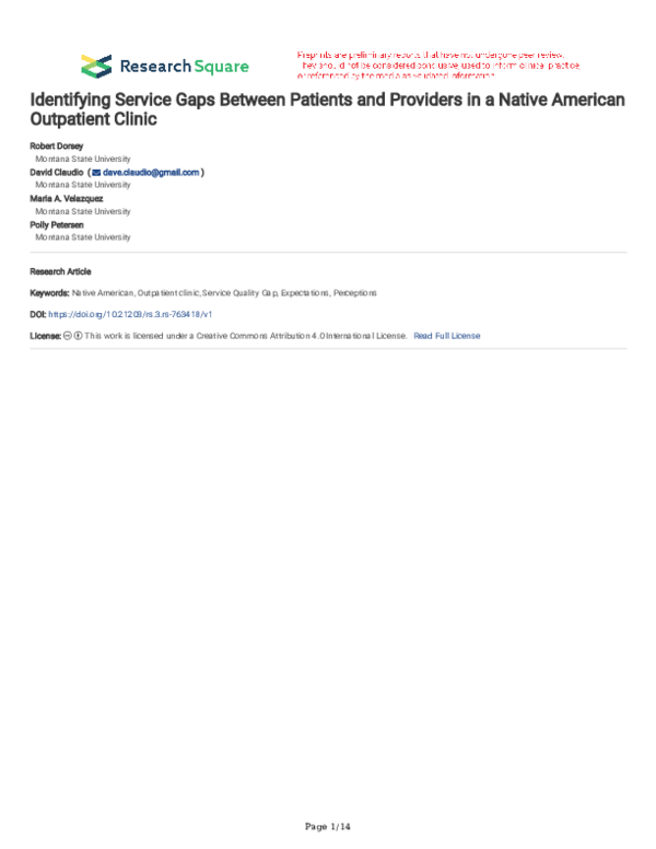 (PDF) Identifying Service Gaps Between Patients and Providers in a Native American Outpatient Clinic