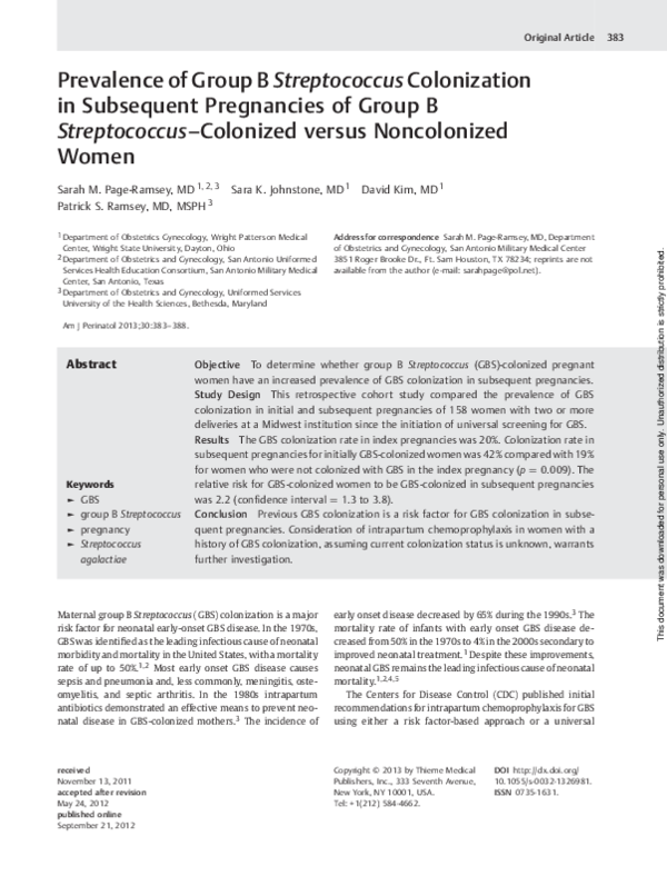 (PDF) Prevalence of Group B Streptococcus Colonization in Subsequent ...