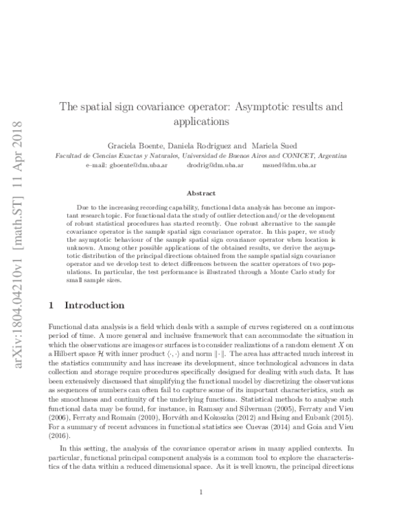 (PDF) The spatial sign covariance operator: Asymptotic results and ...