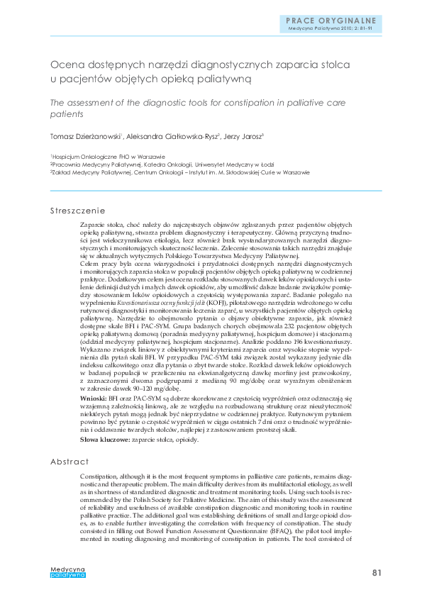 (PDF) The assessment of the diagnostic tools for constipation in ...