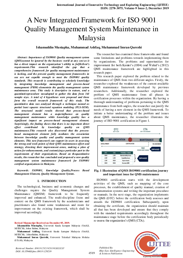 (PDF) A New Integrated Framework for ISO 9001 Quality Management System ...