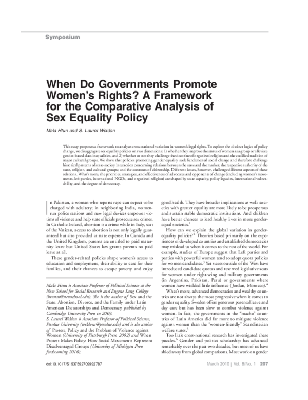 Pdf When Do Governments Promote Womens Rights A Framework For The 5158