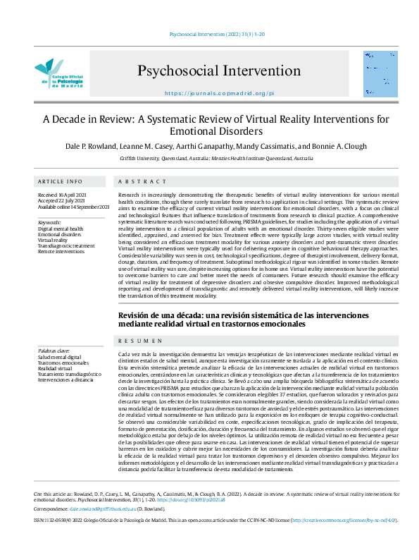 (PDF) A Decade in Review: A Systematic Review of Virtual Reality Interventions for Emotional ...