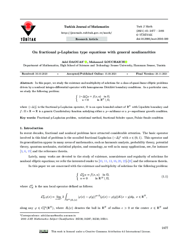 Pdf On Fractional P Laplacian Type Equations With General Nonlinearities