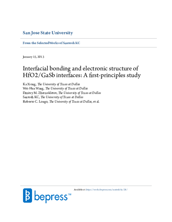 (PDF) Interfacial bonding and electronic structure of HfO2/GaSb interfaces: A first principles study