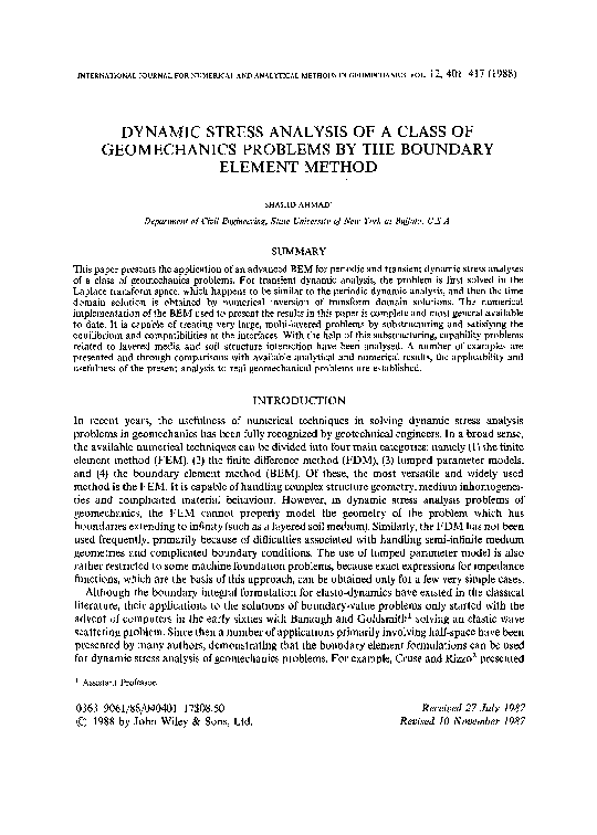 (PDF) Dynamic stress analysis of a class of geomechanics problems by ...