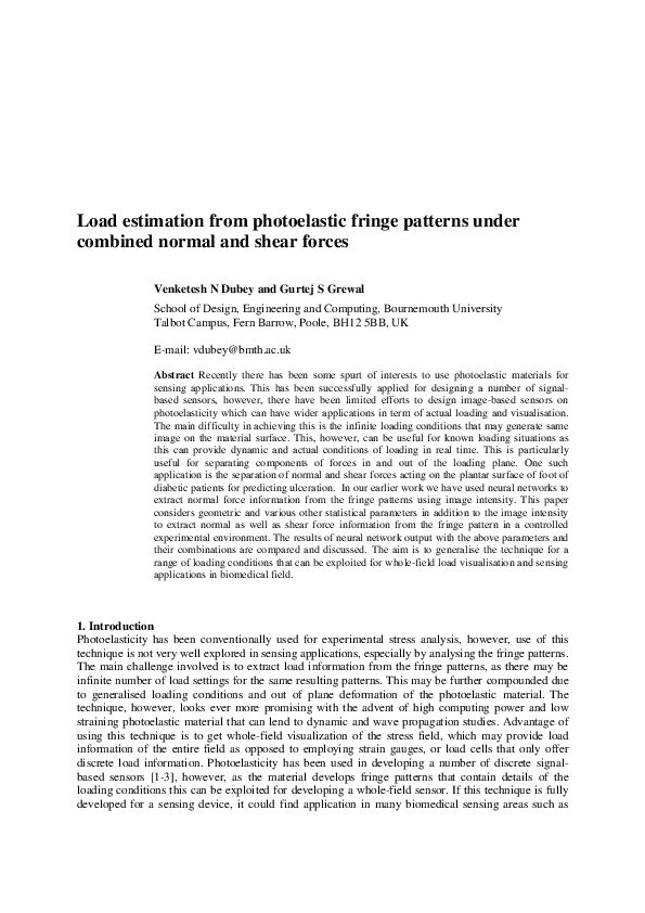 (PDF) Load estimation from photoelastic fringe patterns under combined normal and shear forces