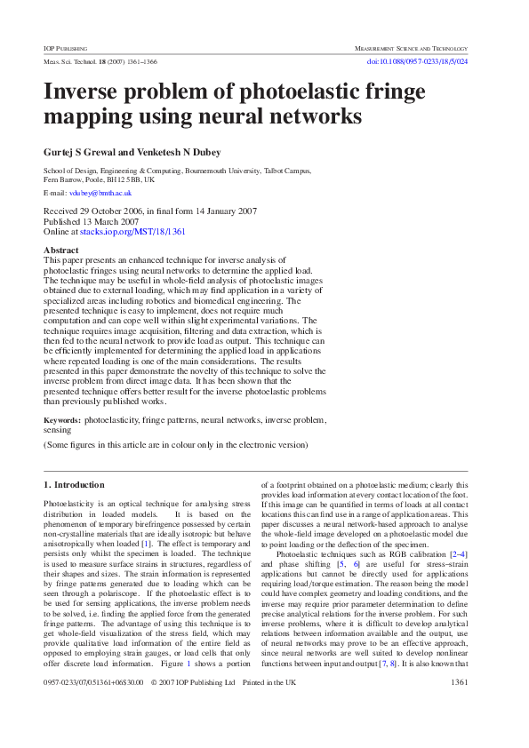 (PDF) Inverse problem of photoelastic fringe mapping using neural networks