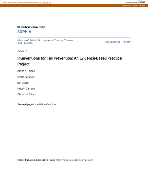 (PDF) Interventions for Fall Prevention: An Evidence-Based Practice Project