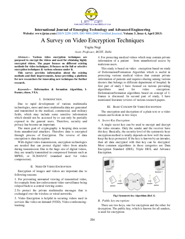 (PDF) A Survey on Video Encryption Techniques