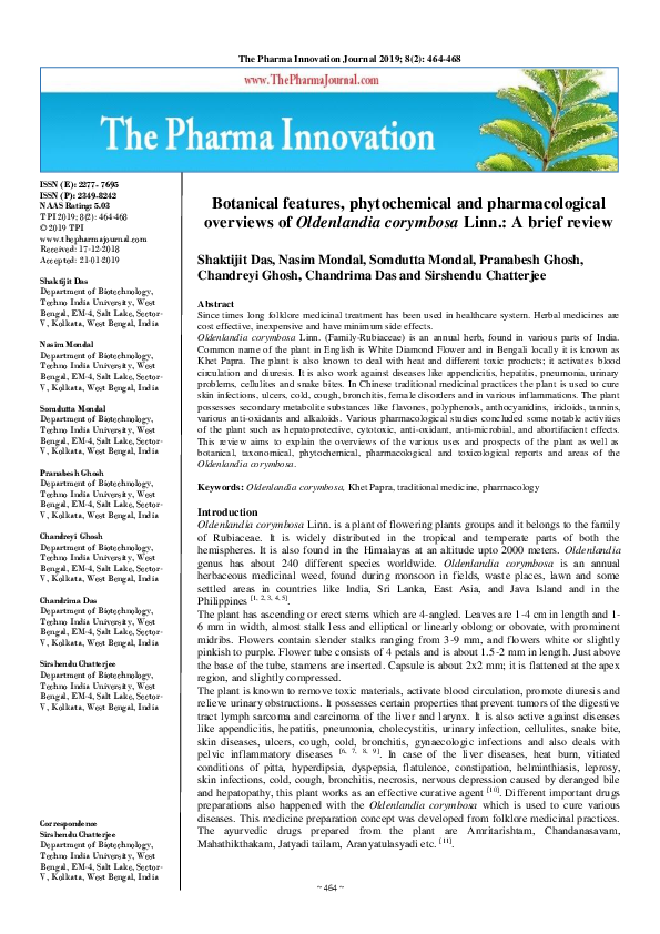 (PDF) Botanical features, phytochemical and pharmacological overviews of Oldenlandia corymbosa ...