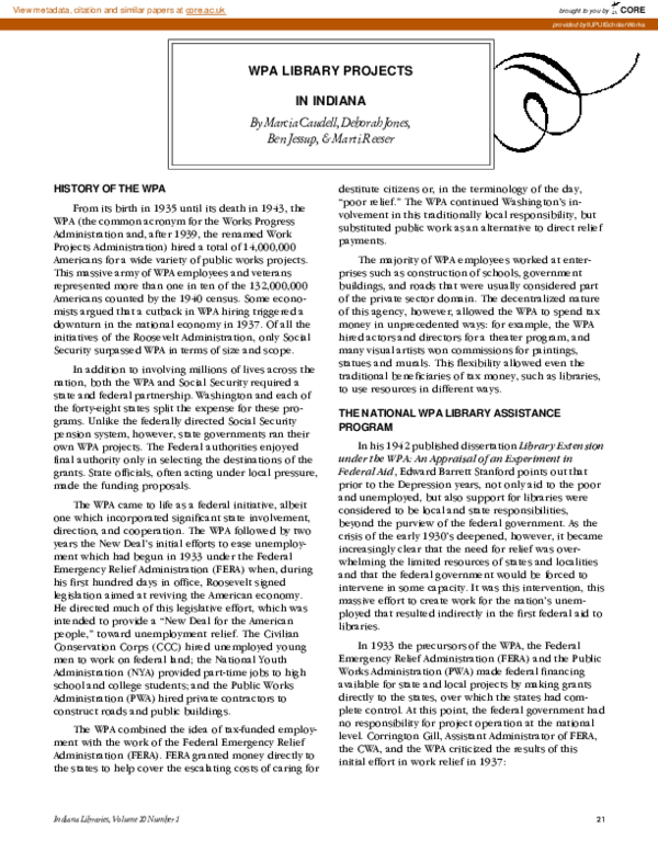 (PDF) WPA Library Projects in Indiana