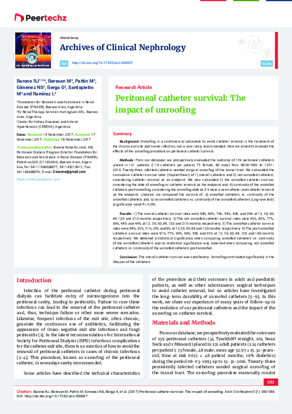 (PDF) Peritoneal catheter survival: The impact of unroofing