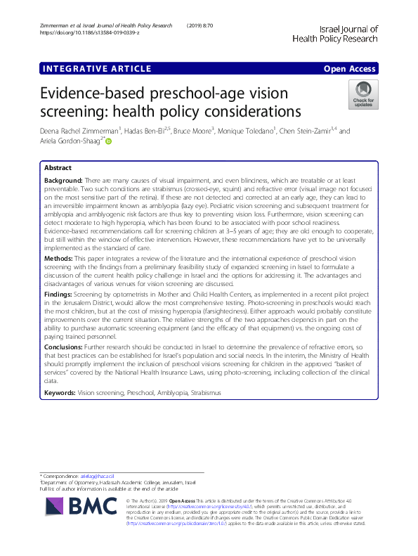 (PDF) Evidence-based preschool-age vision screening: health policy ...