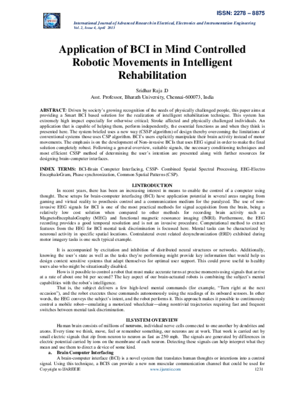 (PDF) Application of BCI in Mind Controlled Robotic Movements in ...