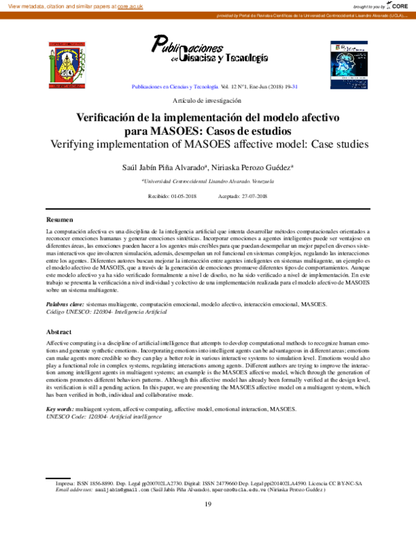 (PDF) Verificación de la implementación del modelo afectivo para MASOES ...