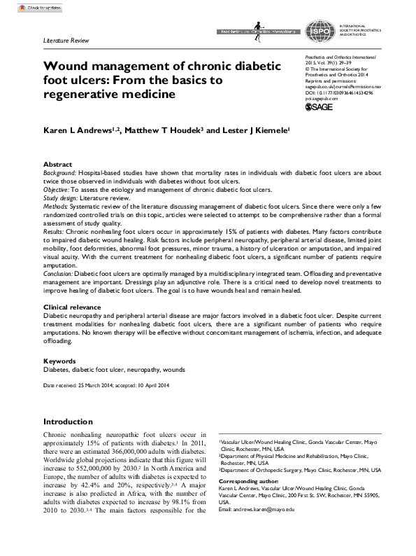 (PDF) Wound management of chronic diabetic foot ulcers