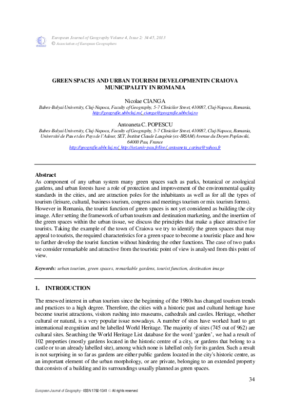 (PDF) Green Spaces and Urban Tourism Development