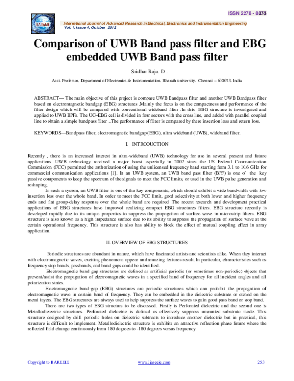 (PDF) Comparison of UWB Band pass filter and EBGembedded UWB Band pass filter