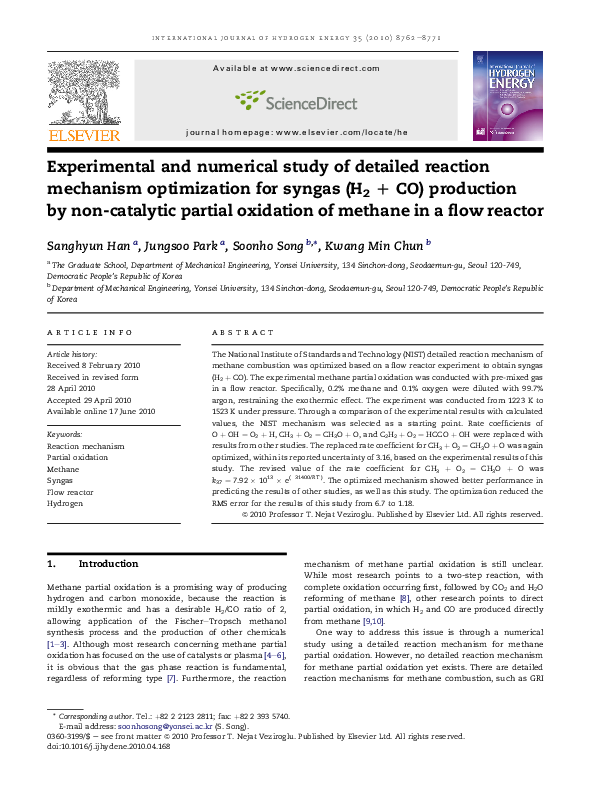 (PDF) Experimental and numerical study of detailed reaction mechanism ...