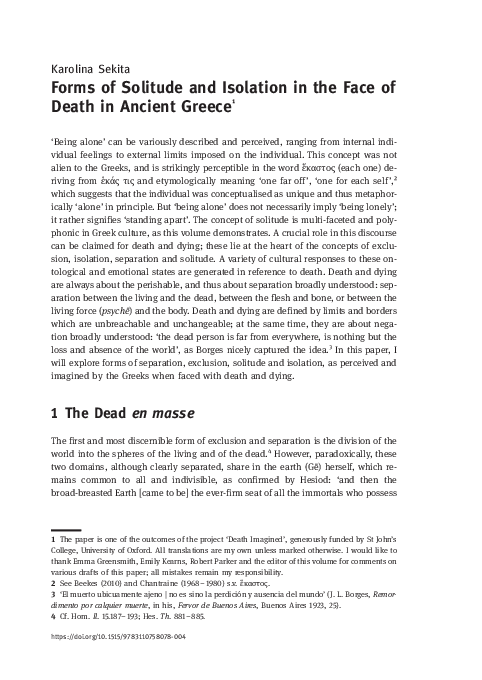 (PDF) Forms of Solitude and Isolation in the Face of Death in Ancient ...