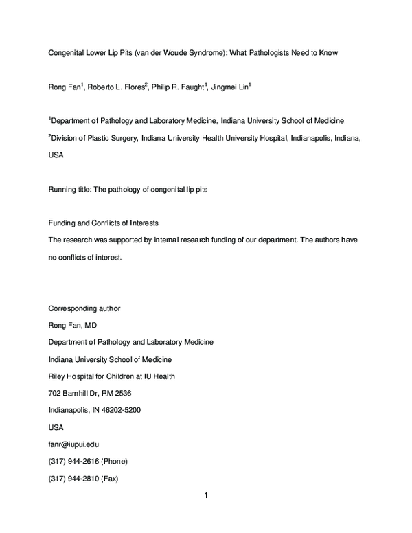 (PDF) Congenital lower lip pits (Van der Woude syndrome)