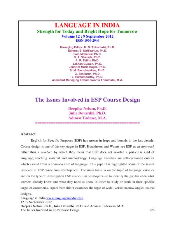 (PDF) The Issues Involved in ESP Course Design
