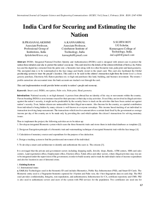 (PDF) India Card for Securing and Estimating the Nation ...