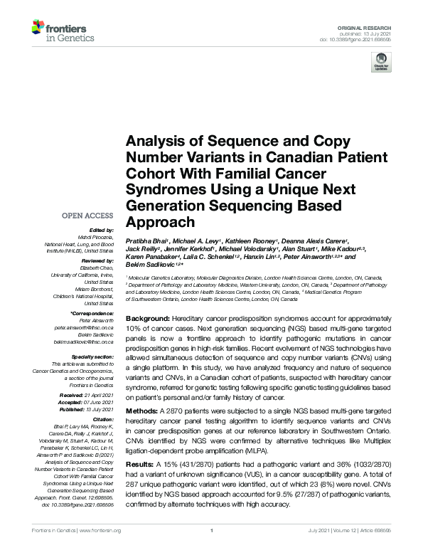 (PDF) Analysis of Sequence and Copy Number Variants in Canadian Patient Cohort With Familial ...