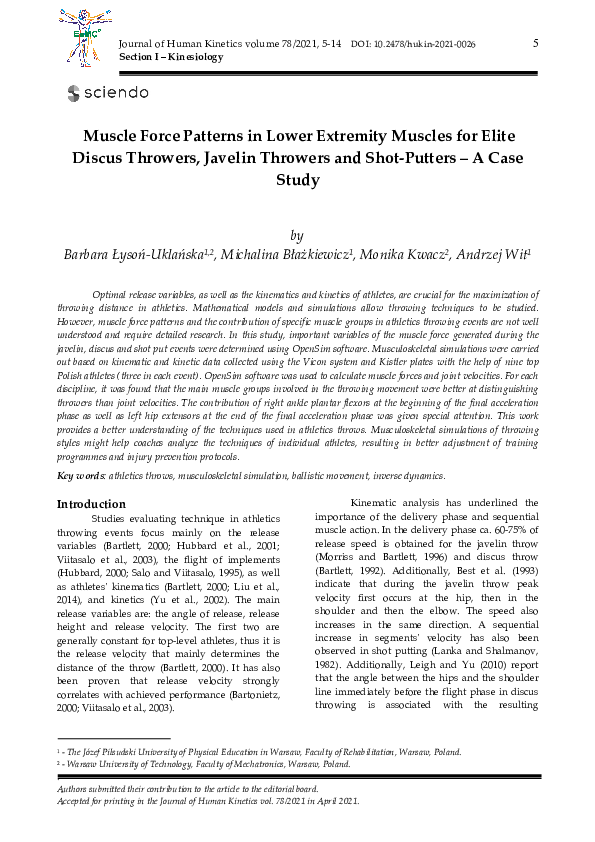 (PDF) Muscle Force Patterns in Lower Extremity Muscles for Elite Discus ...
