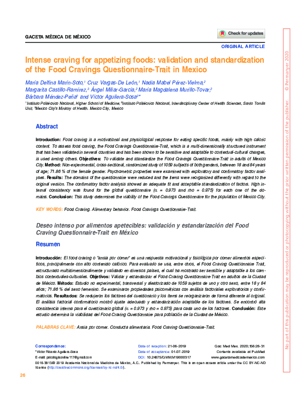 (PDF) Intense craving for appetizing foods: validation and ...