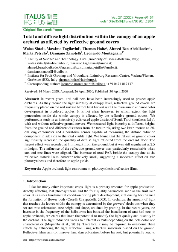 (PDF) Total and diffuse light distribution within the canopy of an ...