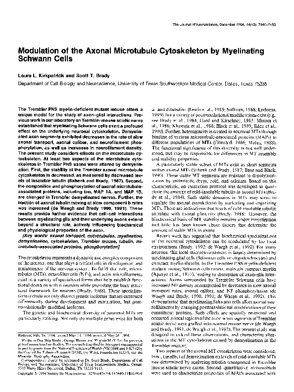 Modulation of the axonal microtubule cytoskeleton by myelinating ...