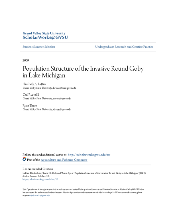 (PDF) Population Genetics of Round Goby in Lake Michigan