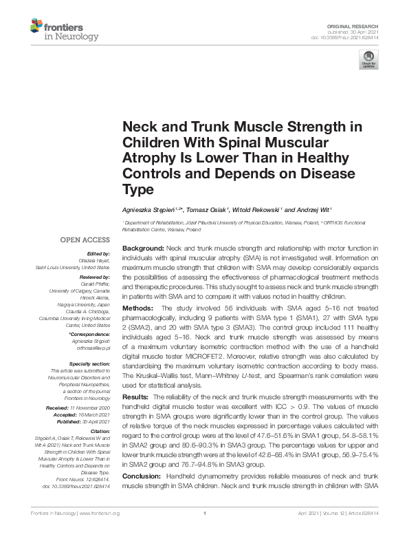 (PDF) Neck and Trunk Muscle Strength in Children With Spinal Muscular ...