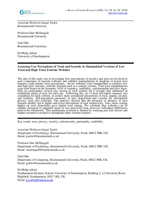 (PDF) Assessing User Perceptions of Trust and Security in Manipulated ...