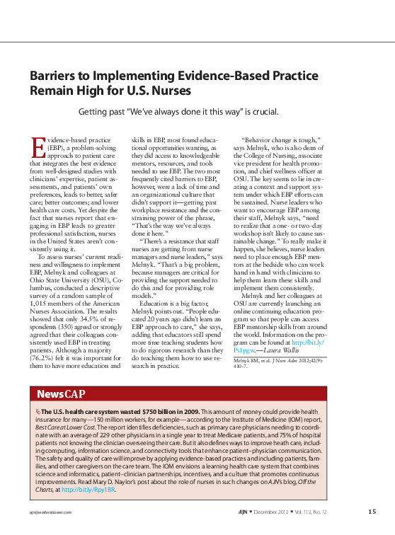 (PDF) Barriers to Implementing Evidence-Based Practice Remain High for U.S. Nurses