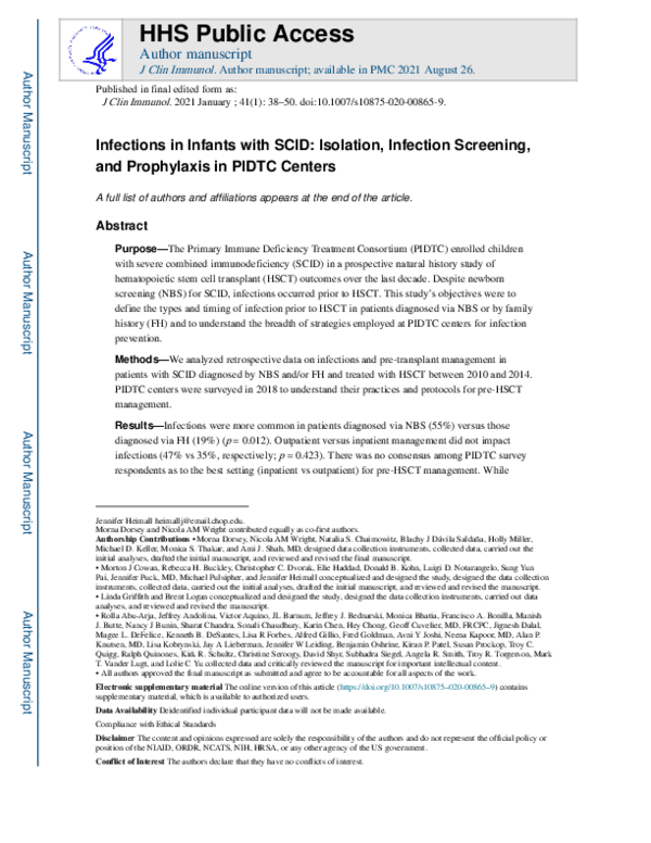 (PDF) Infections in Infants with SCID: Isolation, Infection Screening ...