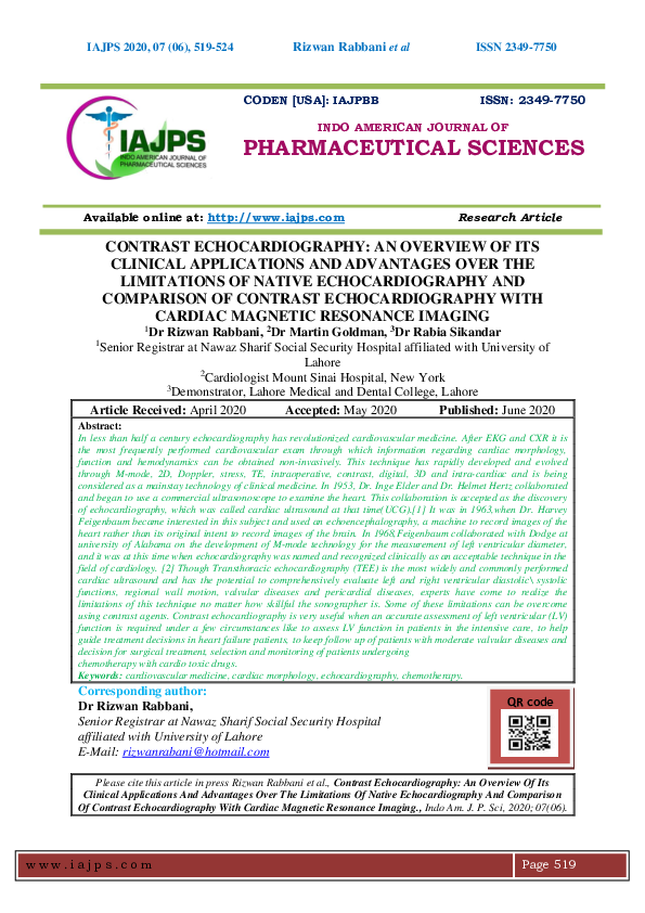 (PDF) Contrast Echocardiography: An Overview of Its Clinical ...