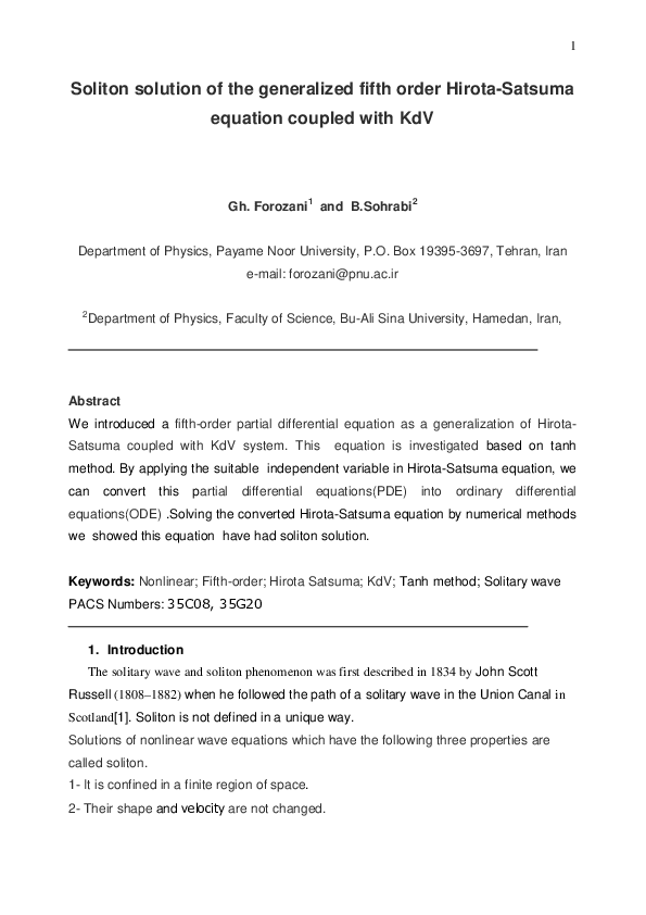 (PDF) Soliton solution of the generalized fifth order Hirota-Satsuma ...