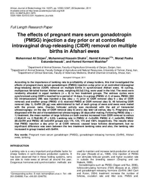 (PDF) The effects of time and dose of pregnant mare serum gonadotropin ...