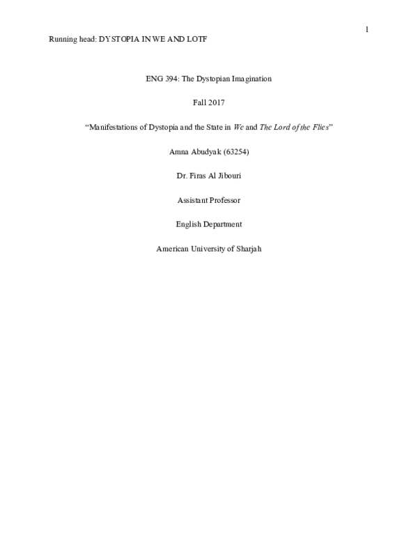 (DOC) Manifestations of Dystopia and the State in We and The Lord of ...